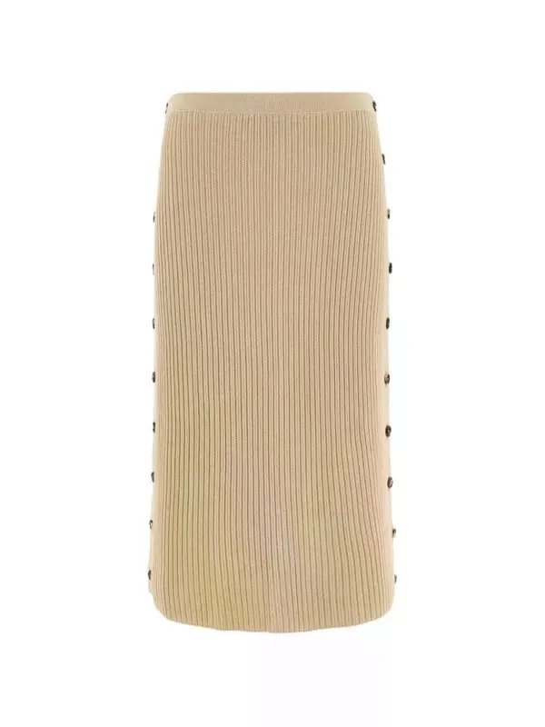 FERRAGAMO Ribbed-knit Button-detail Midi Skirt