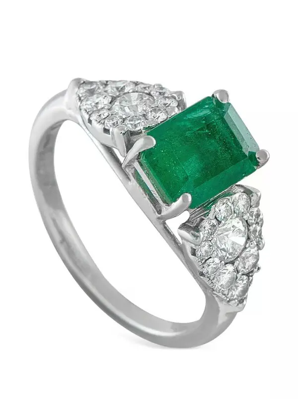 LB EXCLUSIVE Embellished Emerald And Diamond Ring - Silver