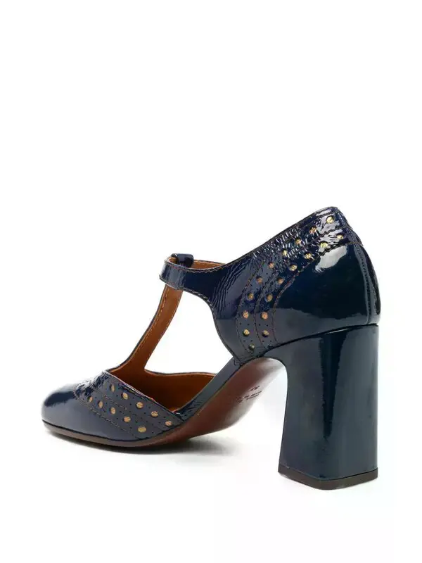 Chie Mihara Navy Patent Perforated T-bar Heeled Pumps - Blue