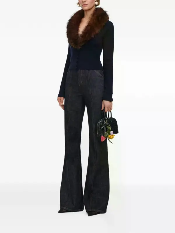 SELF-PORTRAIT Faux-fur Trimmed Knit Cardigan - Blue