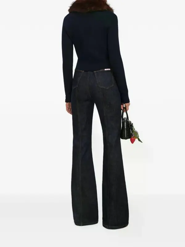 SELF-PORTRAIT Faux-fur Trimmed Knit Cardigan - Blue