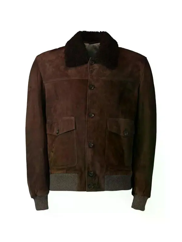 Eleventy Shearling-collar Suede Bomber Jacket