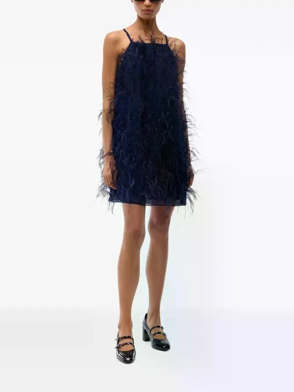 Pinko Feather-trim Sequin Embellished Square Neck Sleeveless Dress