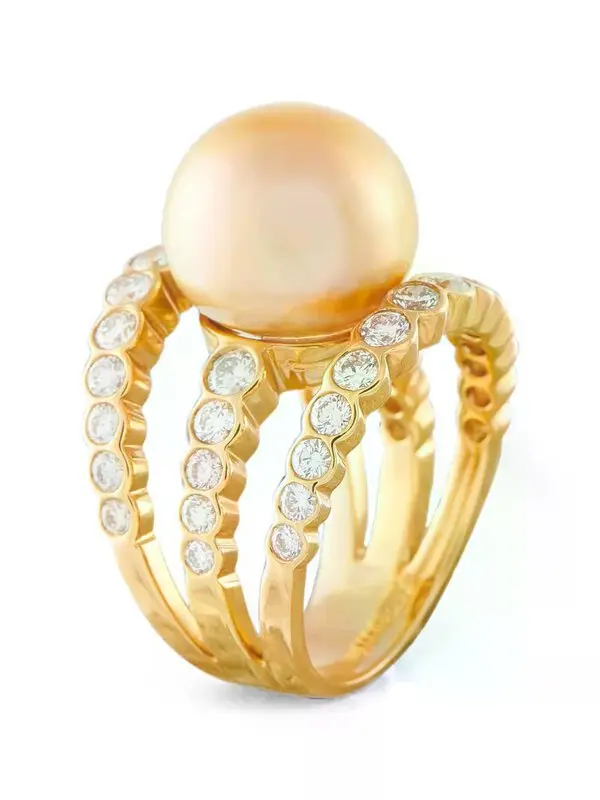 ASSAEL Cocktail Ring With Pearl And Diamonds In 18k Yellow