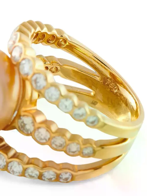 ASSAEL Cocktail Ring With Pearl And Diamonds In 18k Yellow