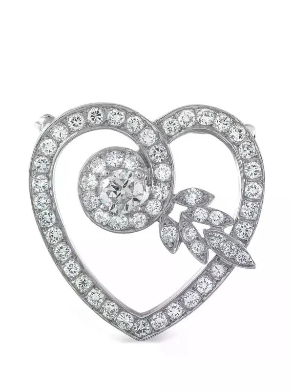 LB EXCLUSIVE Platinum And Diamond Heart Brooch - Silver