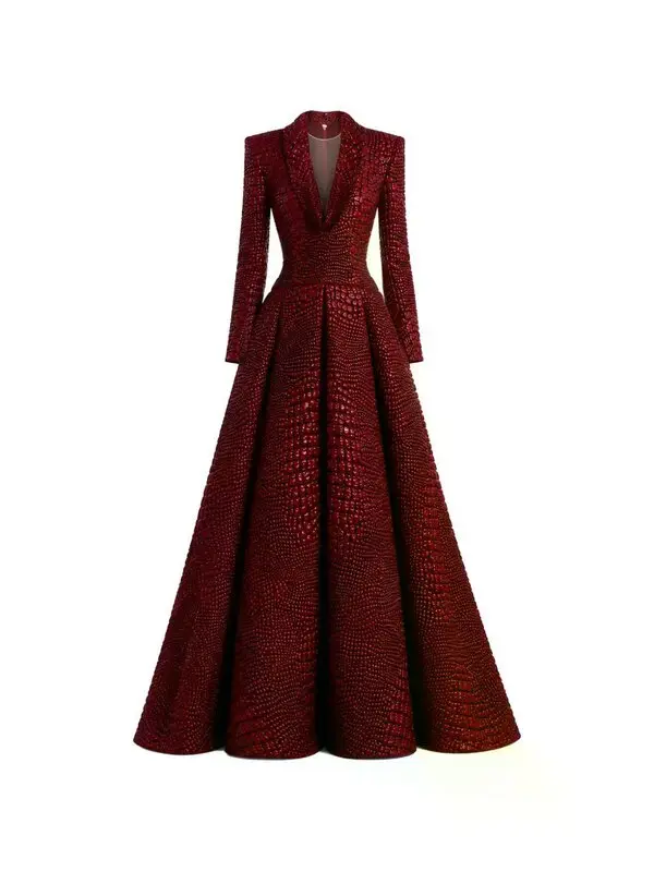 GEMY MAALOUF Croc-effect V-neck Gown