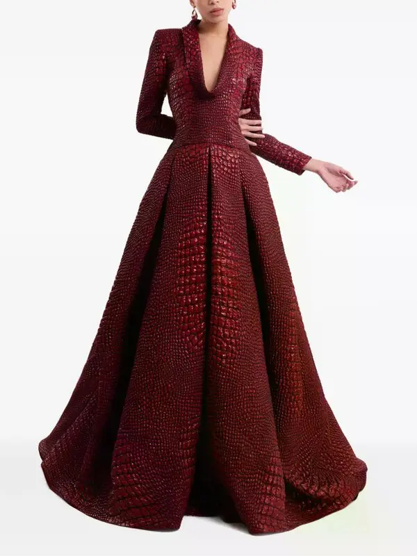 GEMY MAALOUF Croc-effect V-neck Gown