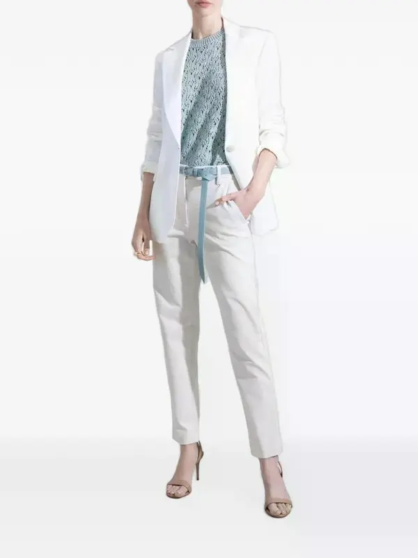 Eleventy Sand Beige Silk Tapered Cropped Trousers