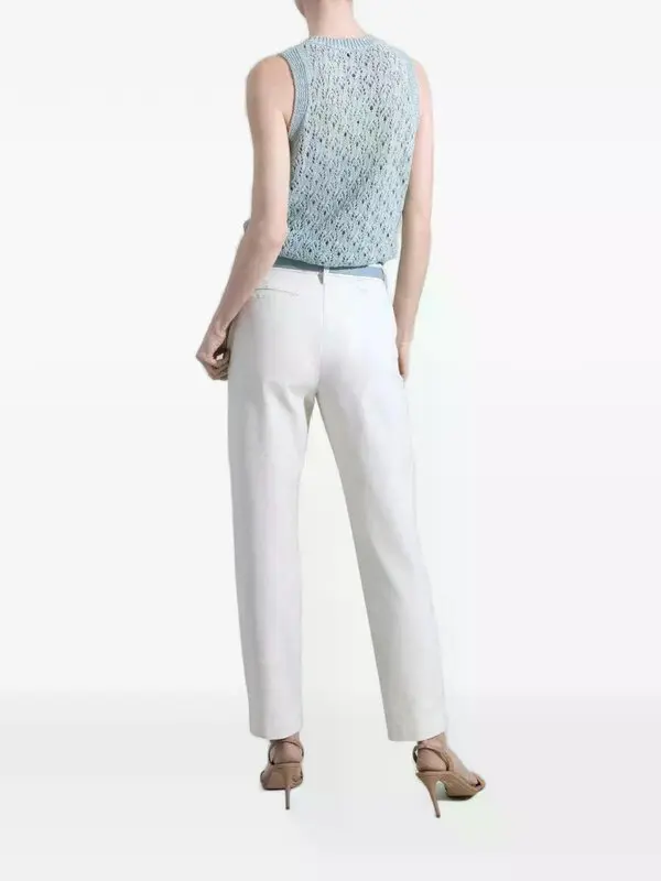 Eleventy Sand Beige Silk Tapered Cropped Trousers