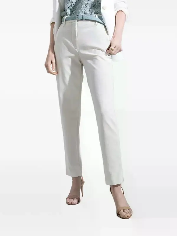 Eleventy Tapered Cropped Trousers In Sand Beige Silk