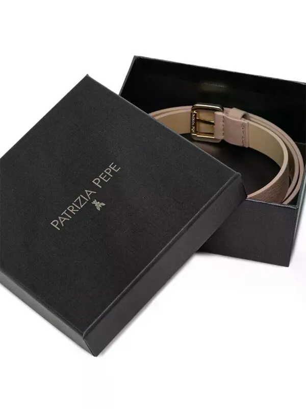 Patrizia Pepe Grained Leather Belt With Gold-tone Buckle - Neutrals