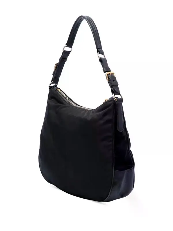 Prada Saffiano Trimmed Tessuto Shoulder Bag - Black
