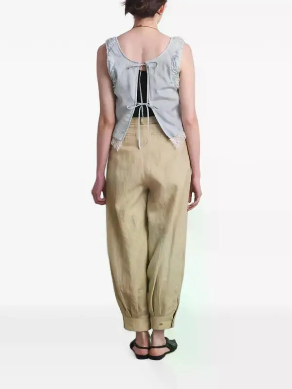 MULLER OF YOSHIOKUBO Sleeveless Ruffled Lace-trim Cropped Top