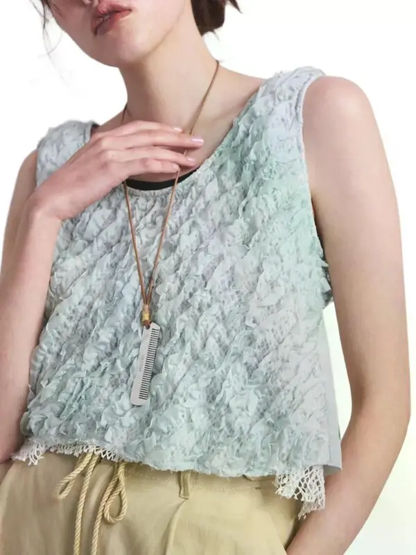 MULLER OF YOSHIOKUBO Sleeveless Ruffled Lace-trim Cropped Top
