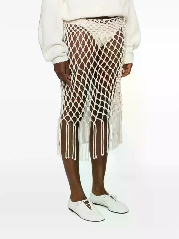 THE FRANKIE SHOP Macramé Fringed Midi Skirt - Neutrals