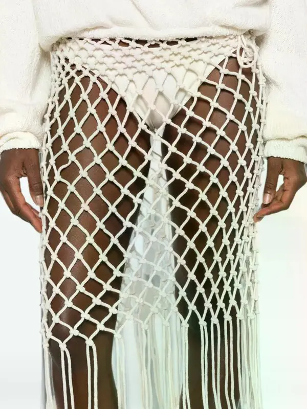 THE FRANKIE SHOP Macramé Fringed Midi Skirt - Neutrals