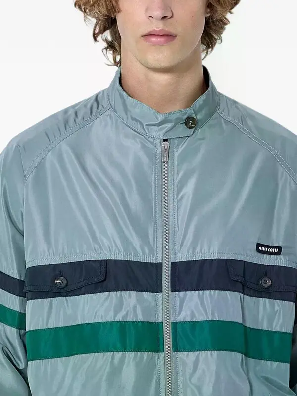 Miu Miu Striped Zip-front High Neck Jacket