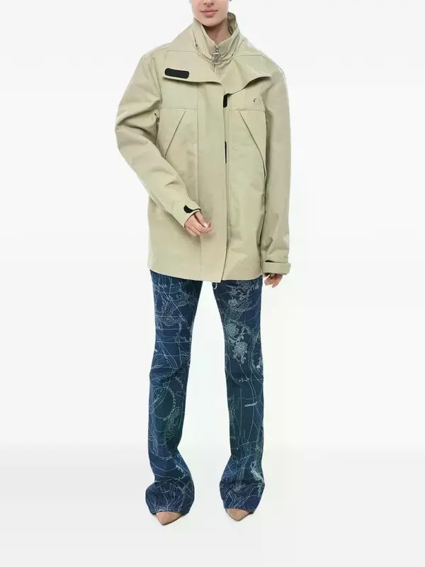 Off-White High Neck Zip-up Jacket With Silver-tone Logo Plaque