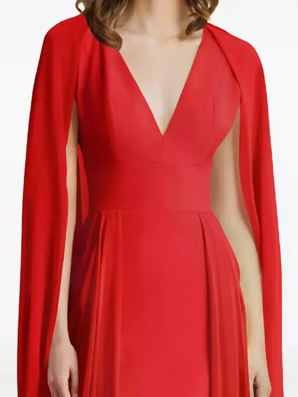 GEMY MAALOUF V-neck Cape Overlay Dress - Red