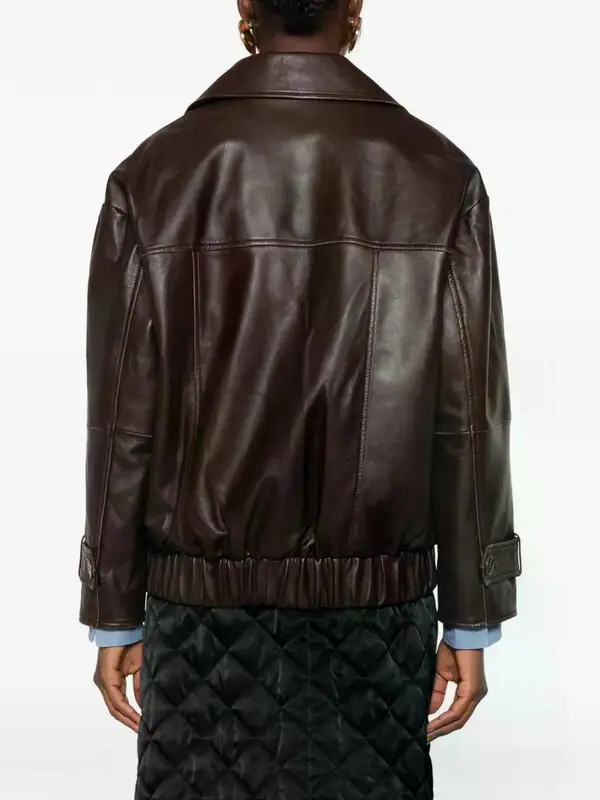 Marella Bordeaux Leather Double-breasted Jacket