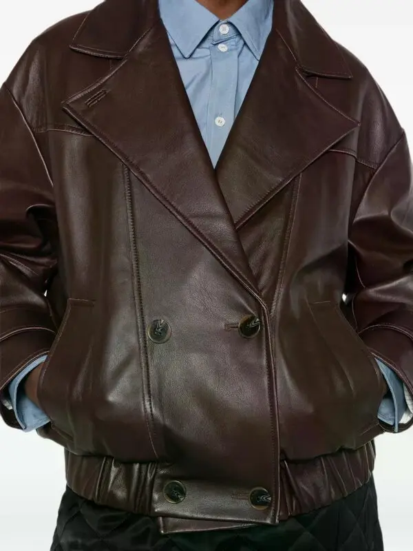 Marella Bordeaux Leather Double-breasted Jacket