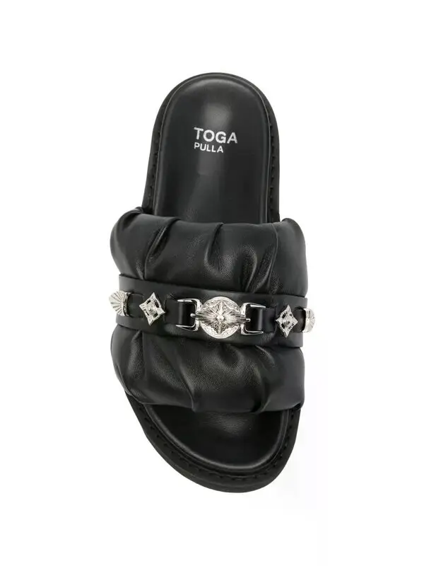 Toga Ruched Metal-embellished Sandals - Black