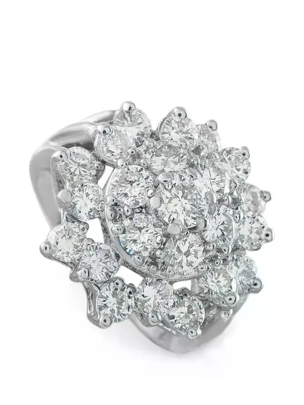 LB EXCLUSIVE 14k White Gold 2.90ct Diamond Flower Cluster Ring - Silver