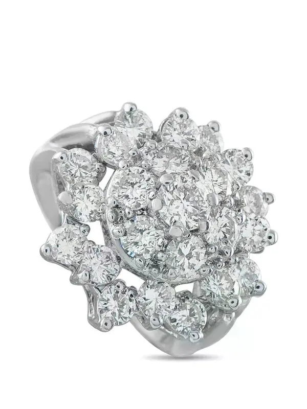 LB EXCLUSIVE 14k White Gold 2.90ct Diamond Flower Cluster Ring - Silver
