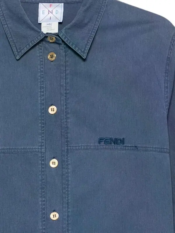 Fendi 1980s Logo Embroidered Cotton Shirt