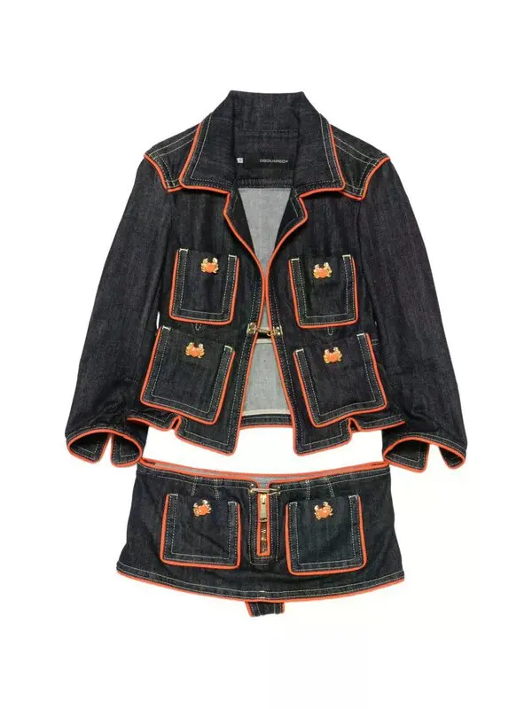 Dsquared2 Denim Jacket And Skirt Set With Crab Embellishments