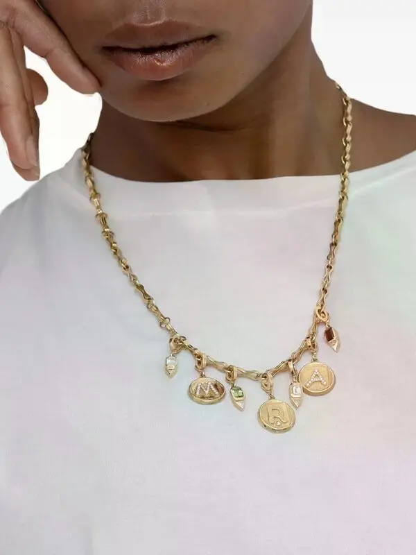 AZLEE 18k Yellow Embossed Initial Motif Diamond Pendant