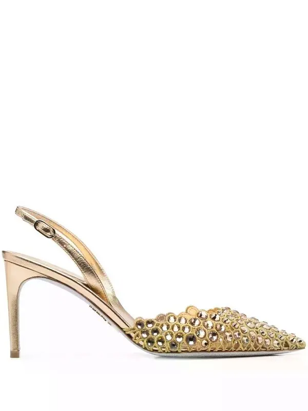 Rene Caovilla 88mm Crystal-embellished Slingback Pumps - Gold