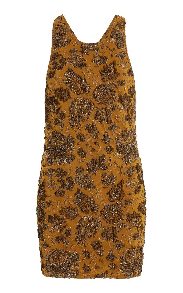 Saint Laurent Floral Stretch-brocade Mini Dress - Yellow