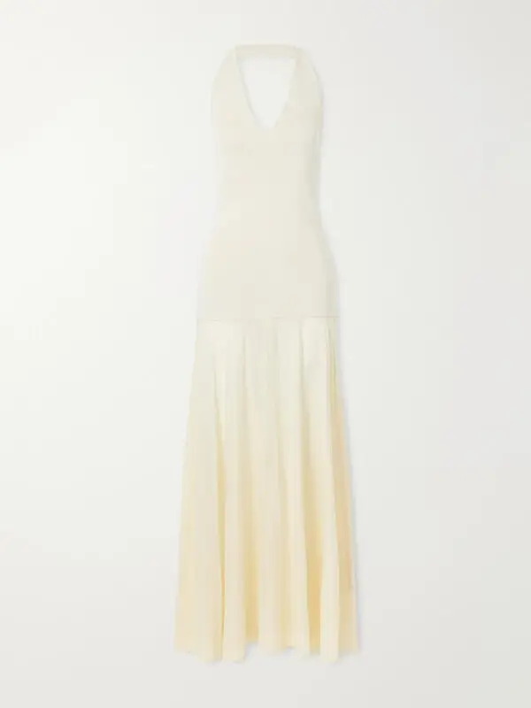 ST. AGNI Circle Mesh And Crepe Halterneck Maxi Dress - Neutrals