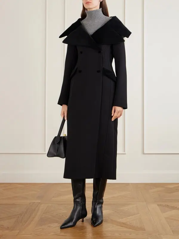 LIBEROWE Hourglass Double-breasted Wool Coat With Velour Trim