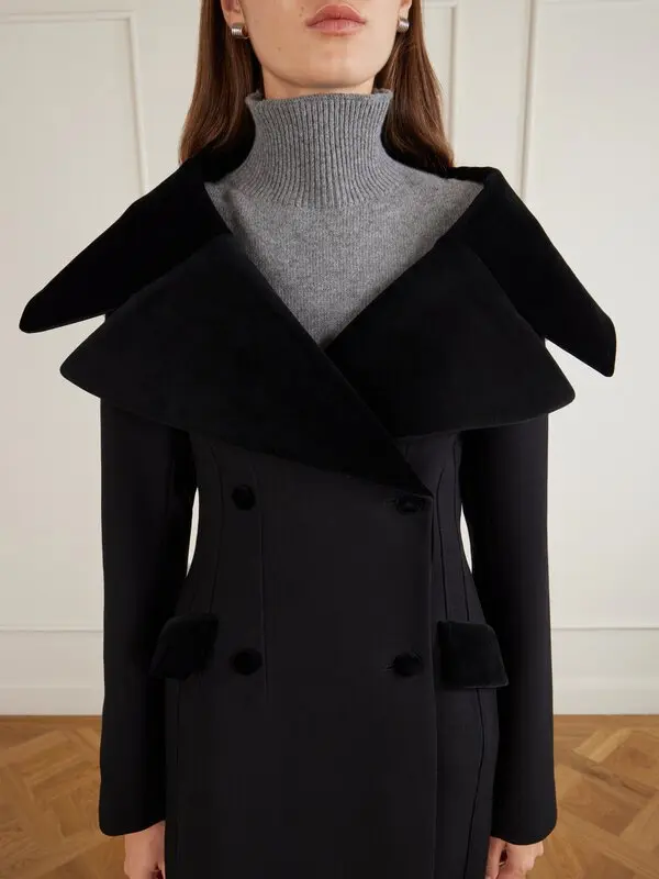 LIBEROWE Hourglass Double-breasted Wool Coat With Velour Trim