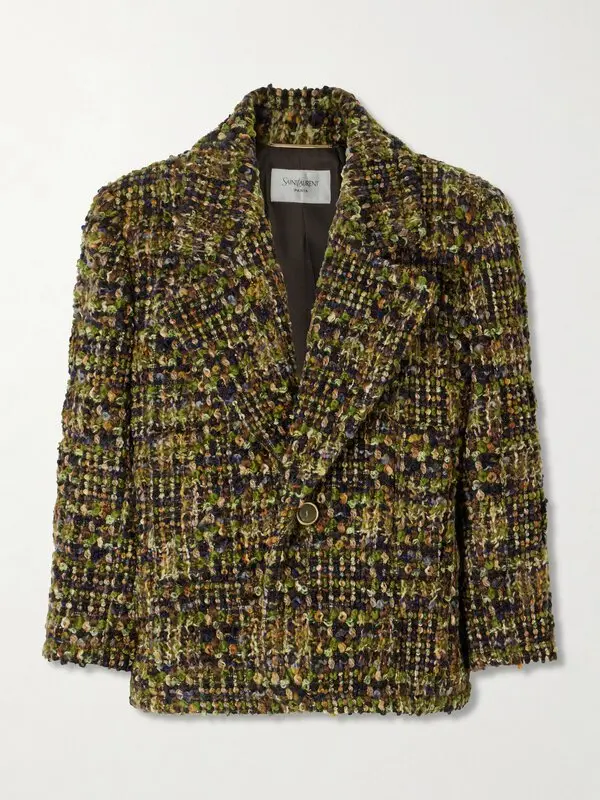 Saint Laurent Wool-blend Bouclé Blazer - Green