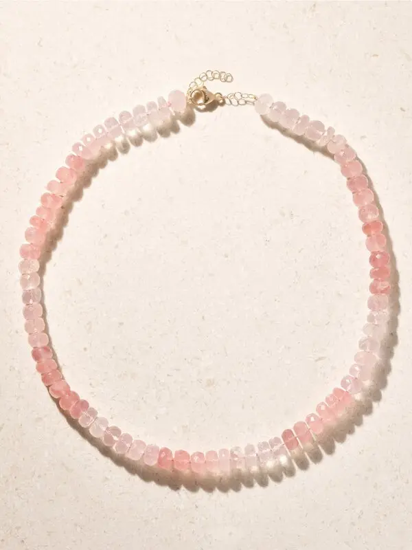 Jia Jia 14 Karat Yellow Gold And Quartz Beaded Necklace - Pink