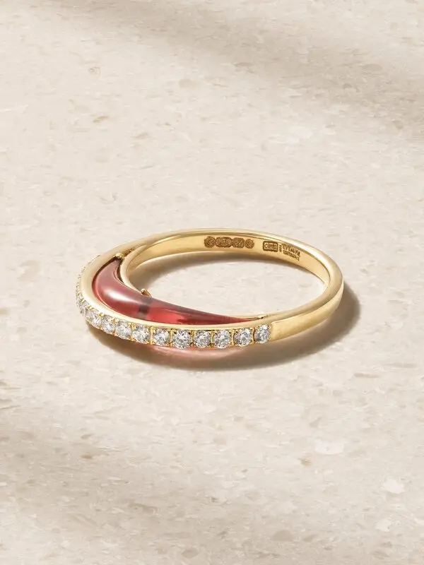 L'ATELIER NAWBAR 18k Gold Diamond And Enamel Moon Ring - Red