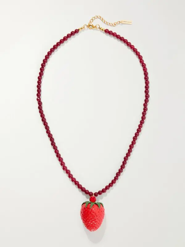JENNIFER BEHR Fragola Beaded Necklace With Resin Strawberry Charm - Red