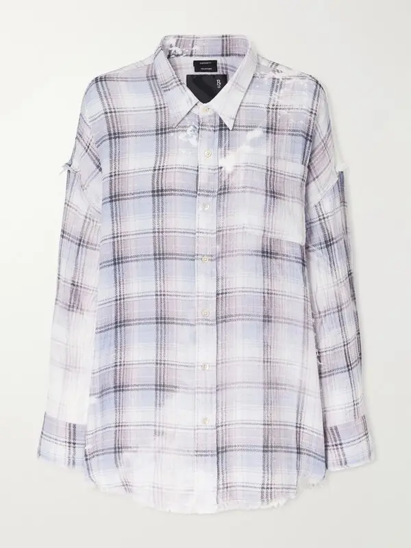 R13 Distressed Checked Crinkled-cotton Gauze Shirt - Blue