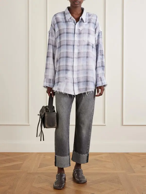 R13 Distressed Checked Crinkled-cotton Gauze Shirt