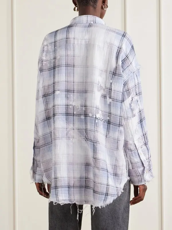 R13 Distressed Checked Crinkled-cotton Gauze Shirt