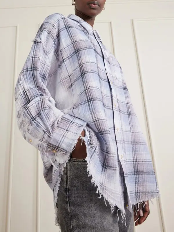 R13 Distressed Checked Crinkled-cotton Gauze Shirt