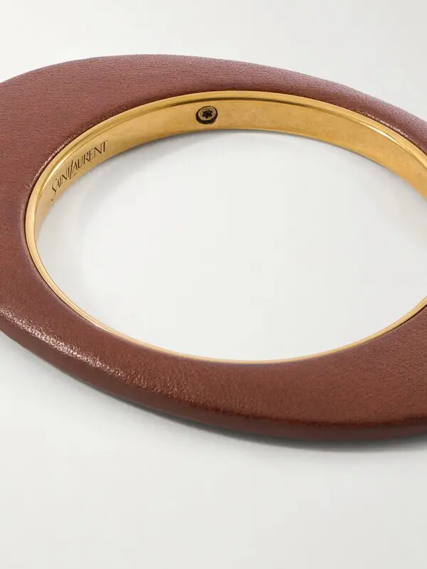 Saint Laurent Blade Logo-engraved Gold-tone And Leather Bangle