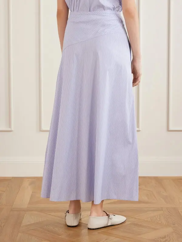 Theory Gathered Striped Cotton-blend Poplin Midi Skirt