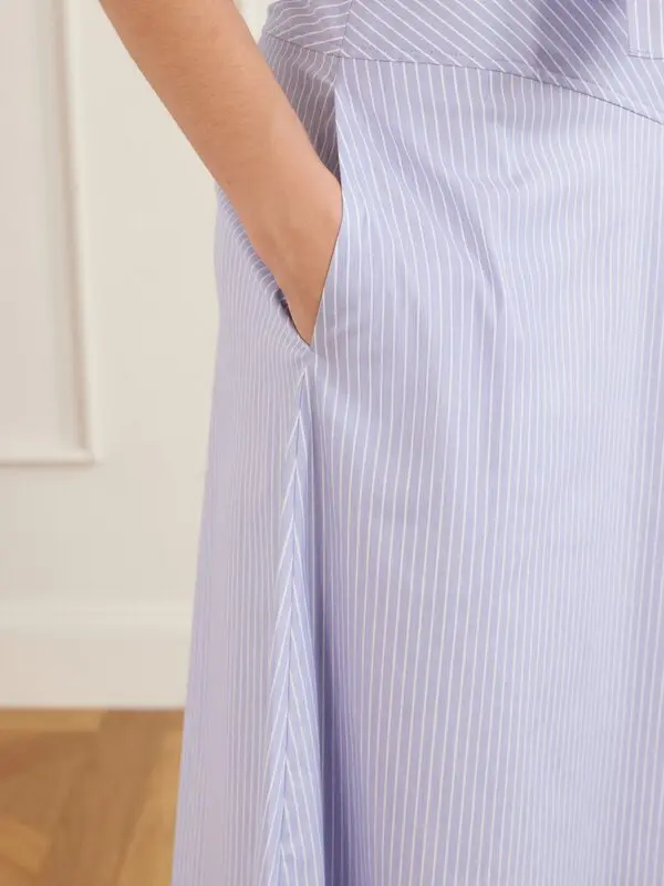 Theory Gathered Striped Cotton-blend Poplin Midi Skirt