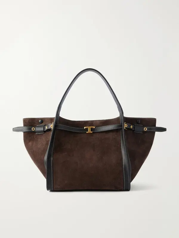 TOD'S Tim Small Leather-trimmed Suede Clutch