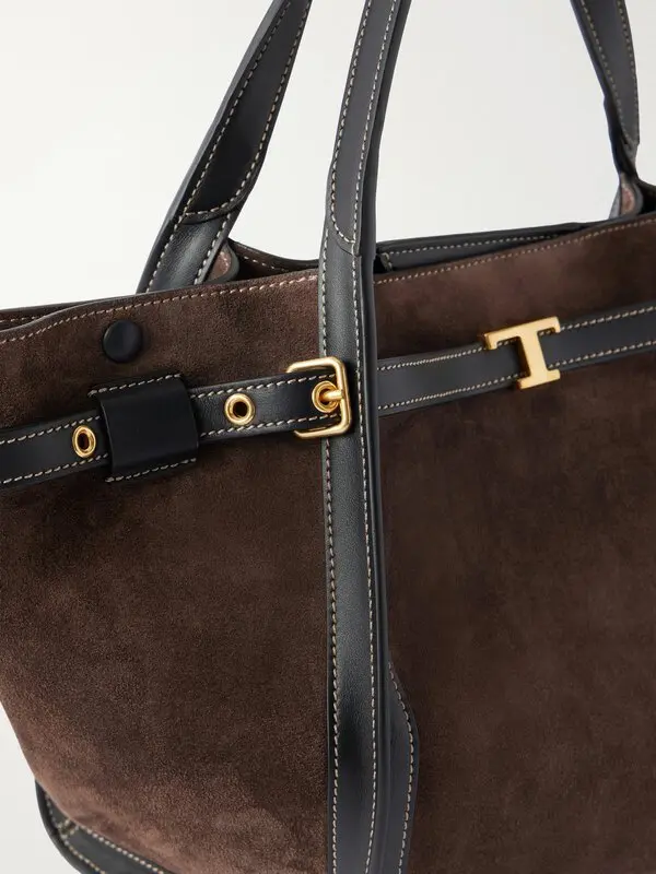 TOD'S Tim Small Leather-trimmed Suede Clutch
